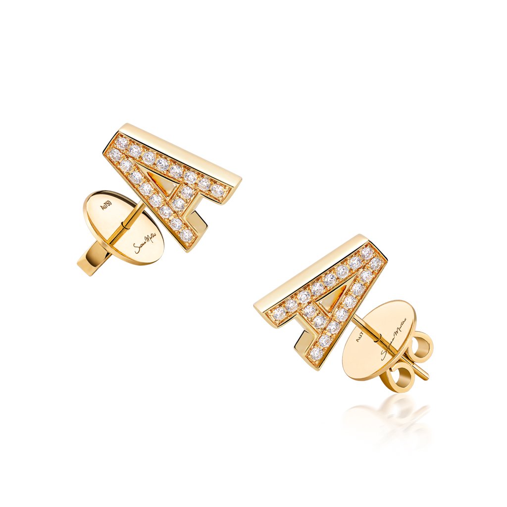 Elegant Letter A Diamond Stud Earrings in Gold